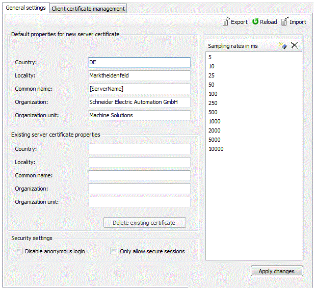 OPC UA Server Configuration